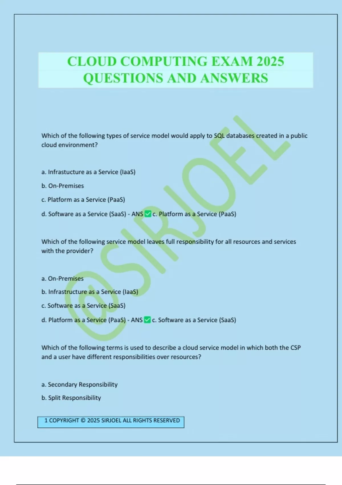 CLOUD COMPUTING EXAM 2025 QUESTIONS AND ANSWERS - CLOUD COMPUTING ...