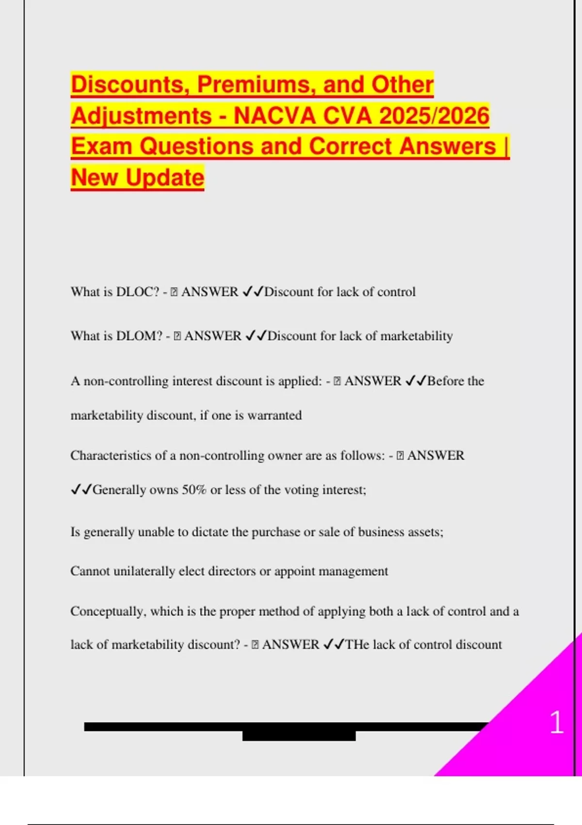 Discounts, Premiums, and Other Adjustments - NACVA CVA 2025/2026 Exam ...