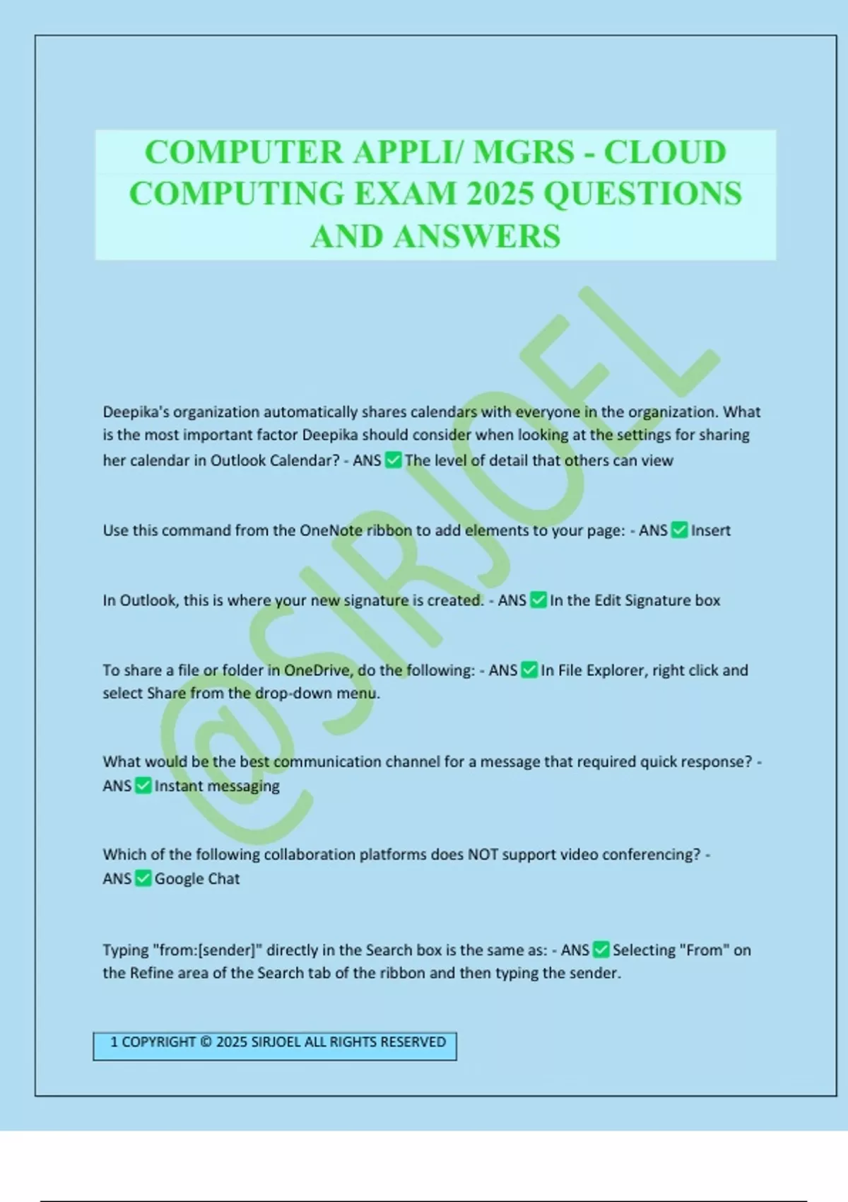 COMPUTER APPLI/ MGRS - CLOUD COMPUTING EXAM 2025 QUESTIONS AND ANSWERS - COMPUTER APPLI/ MGRS ...