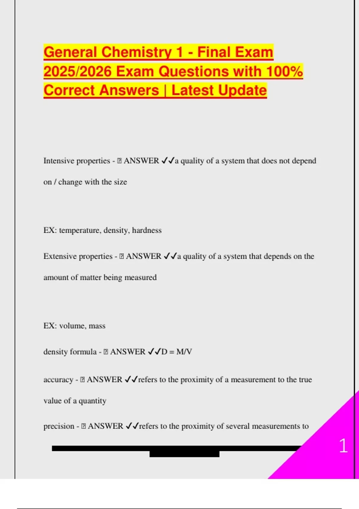 General Chemistry 1 - Final Exam 2025/2026 Exam Questions with 100% ...