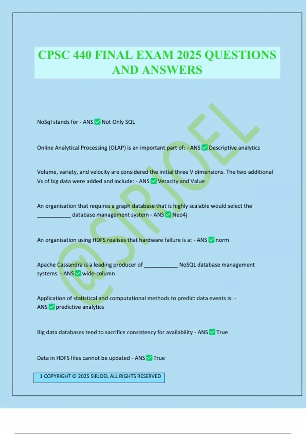 CPSC 440 FINAL EXAM 2025 QUESTIONS AND ANSWERS - CPSC 440 - Stuvia US