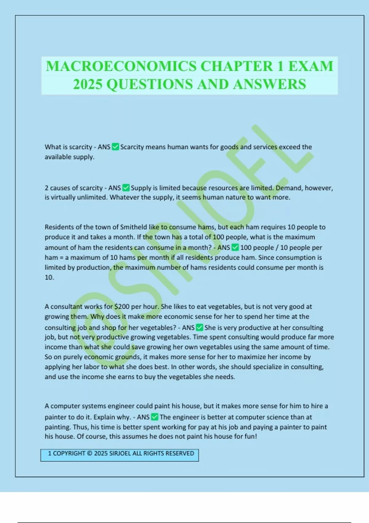 Macroeconomics Chapter 1 Exam 2025 Questions And Answers Macroeconomics Stuvia Us