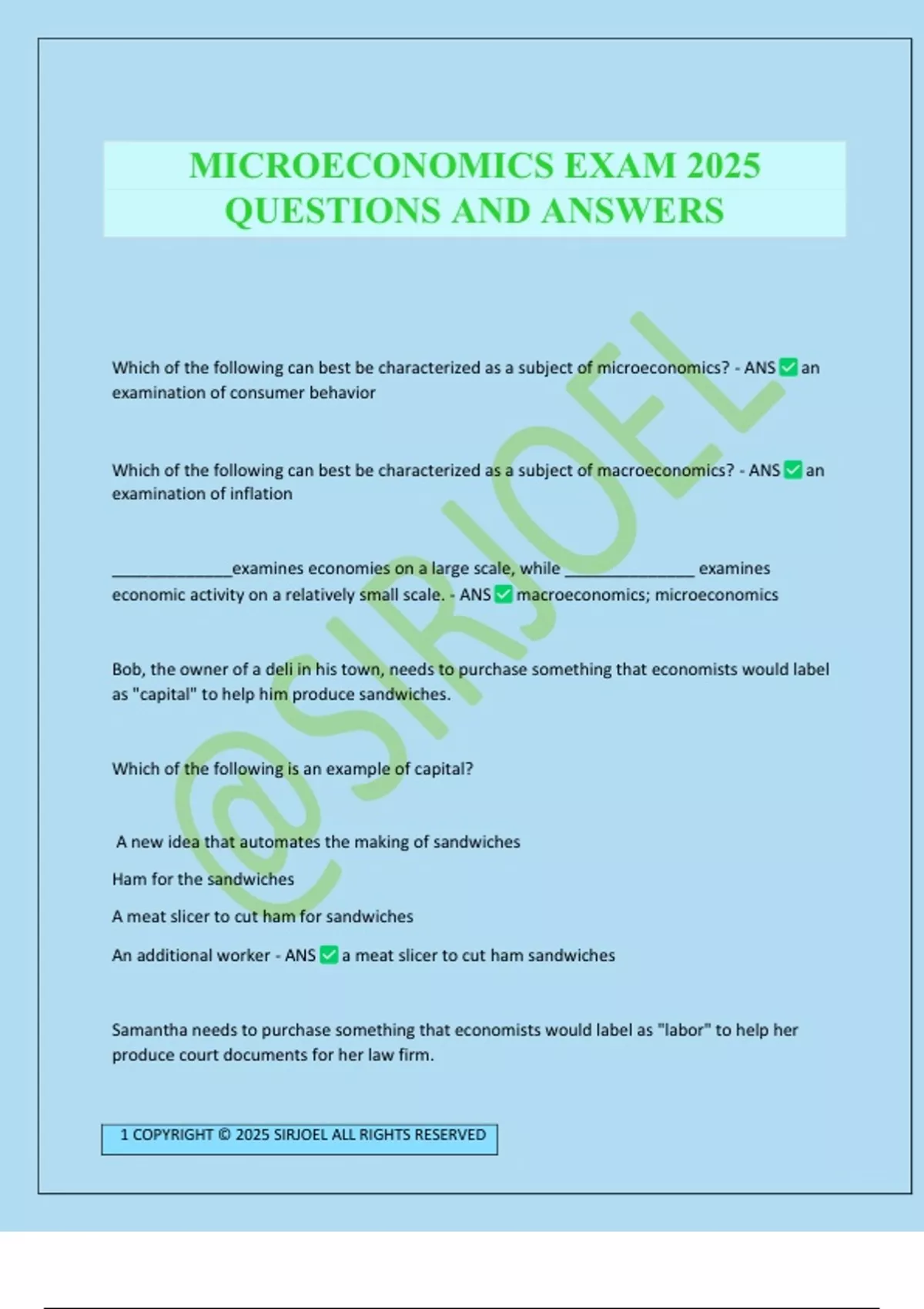 MICROECONOMICS EXAM 2025 QUESTIONS AND ANSWERS - MACROECONOMICS - Stuvia US