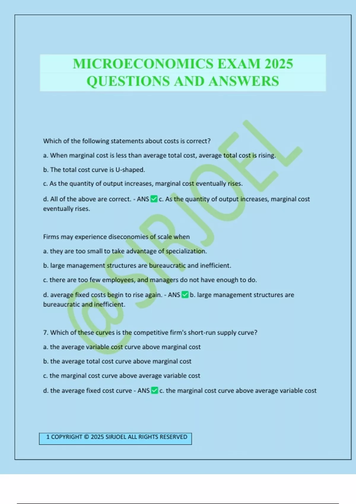 MICROECONOMICS EXAM 2025 QUESTIONS AND ANSWERS - MACROECONOMICS - Stuvia US