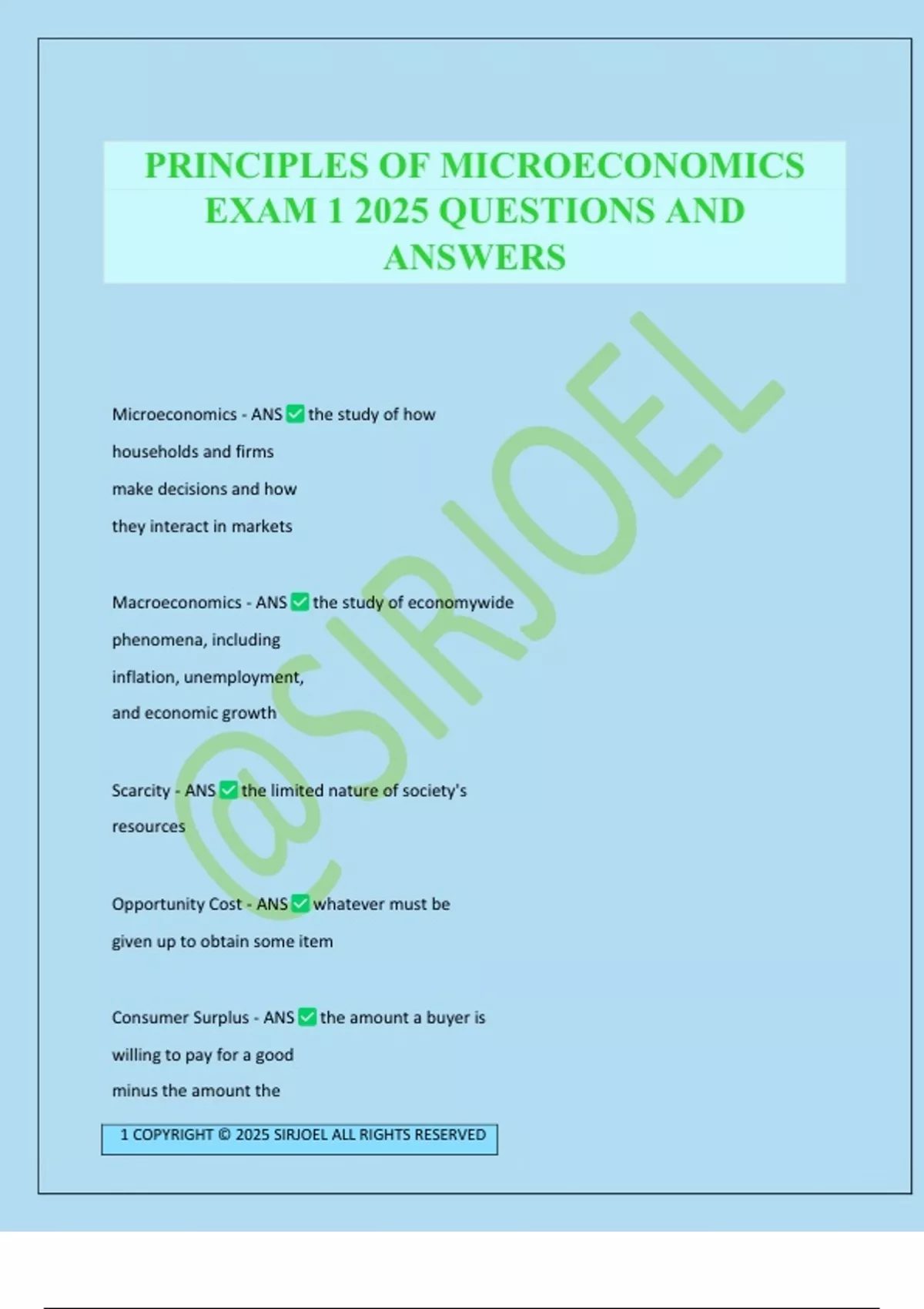PRINCIPLES OF MICROECONOMICS EXAM 1 2025 QUESTIONS AND ANSWERS ...