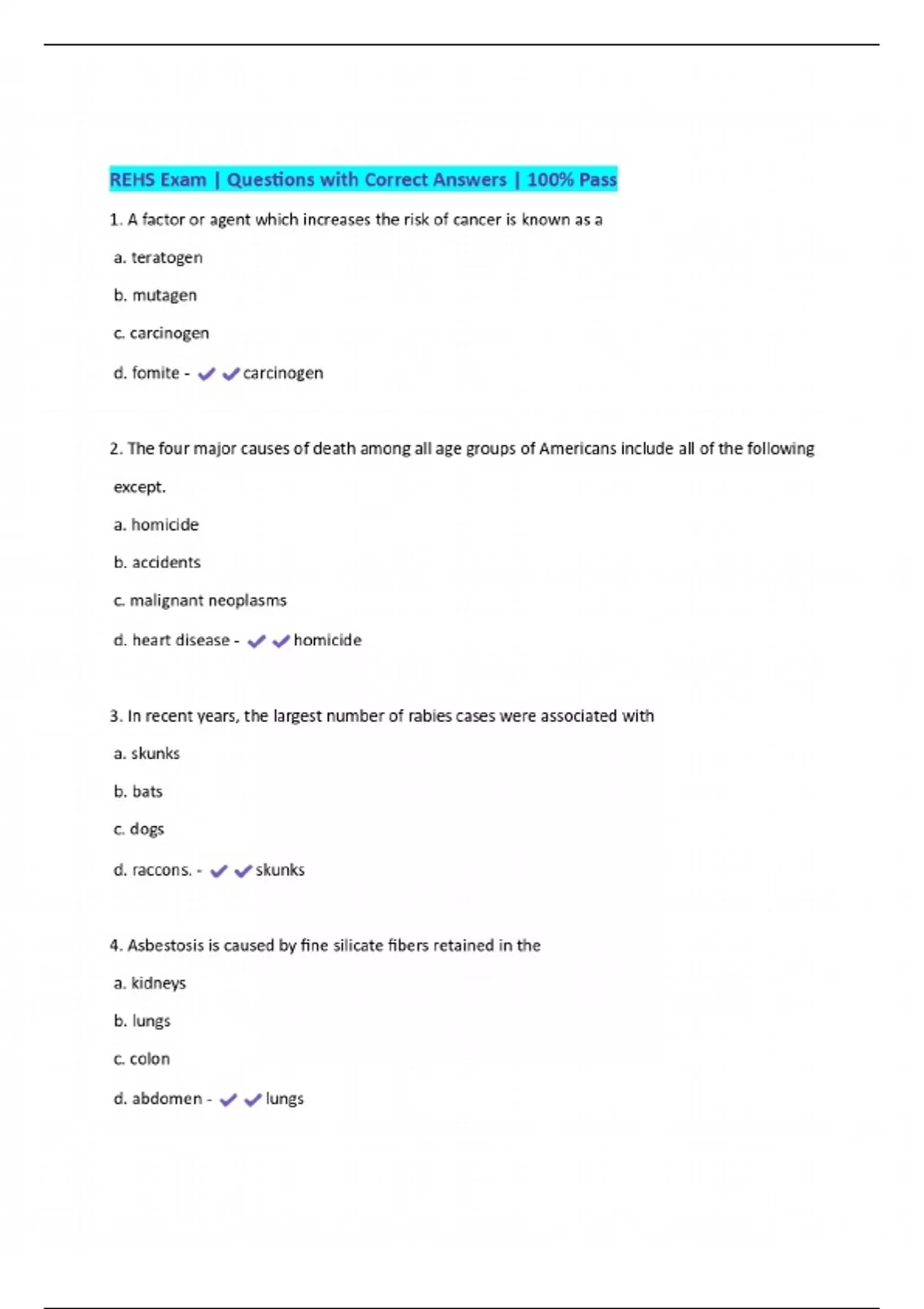 REHS Exam | Questions with Correct Answers | 100% Pass - REHS - Stuvia US