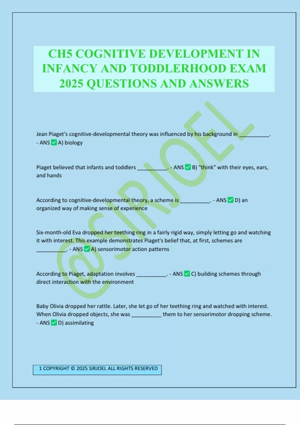 CH5 COGNITIVE DEVELOPMENT IN INFANCY AND TODDLERHOOD EXAM 2025 ...