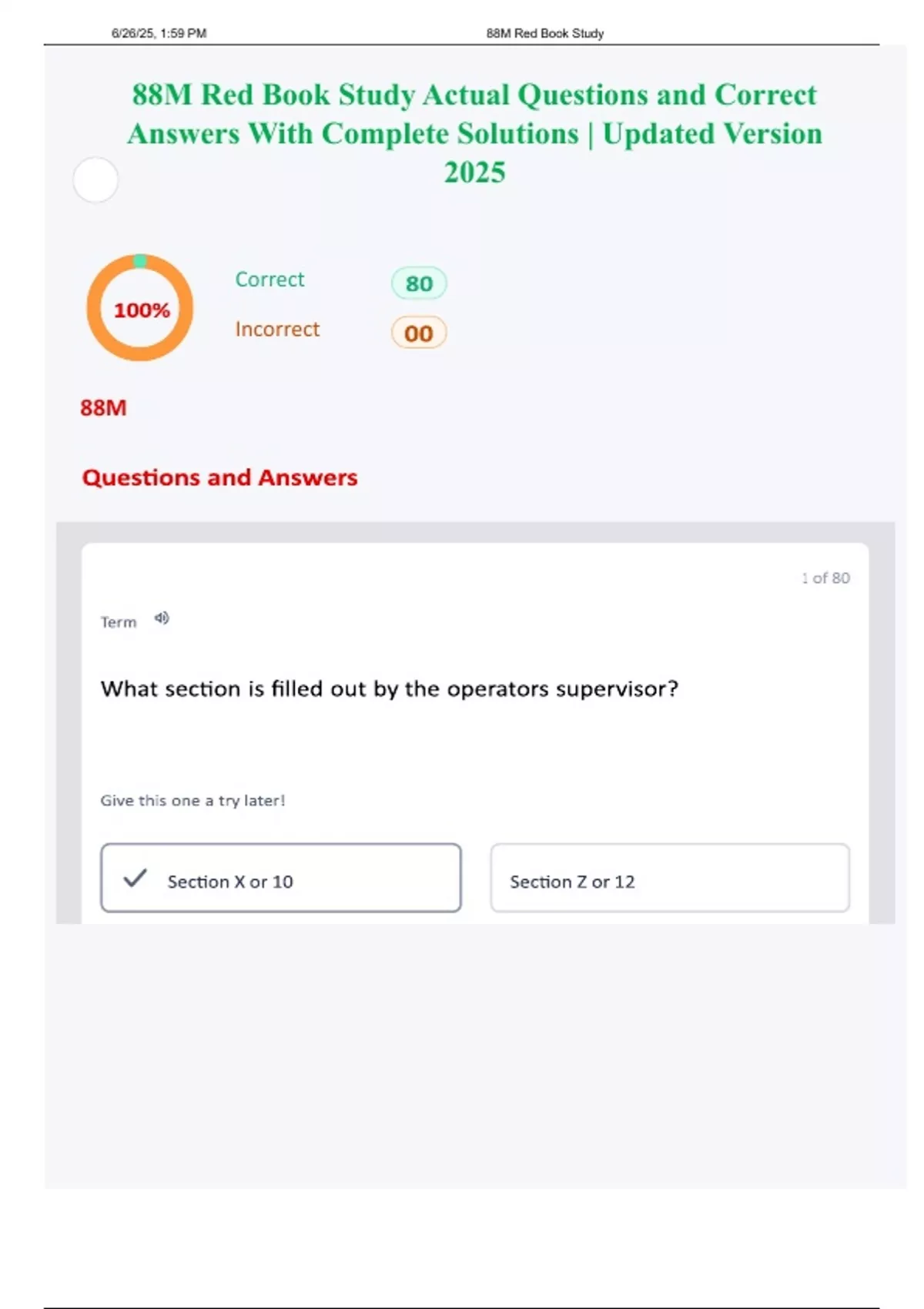 88M Red Book Study Actual Questions and Correct Answers With Complete ...
