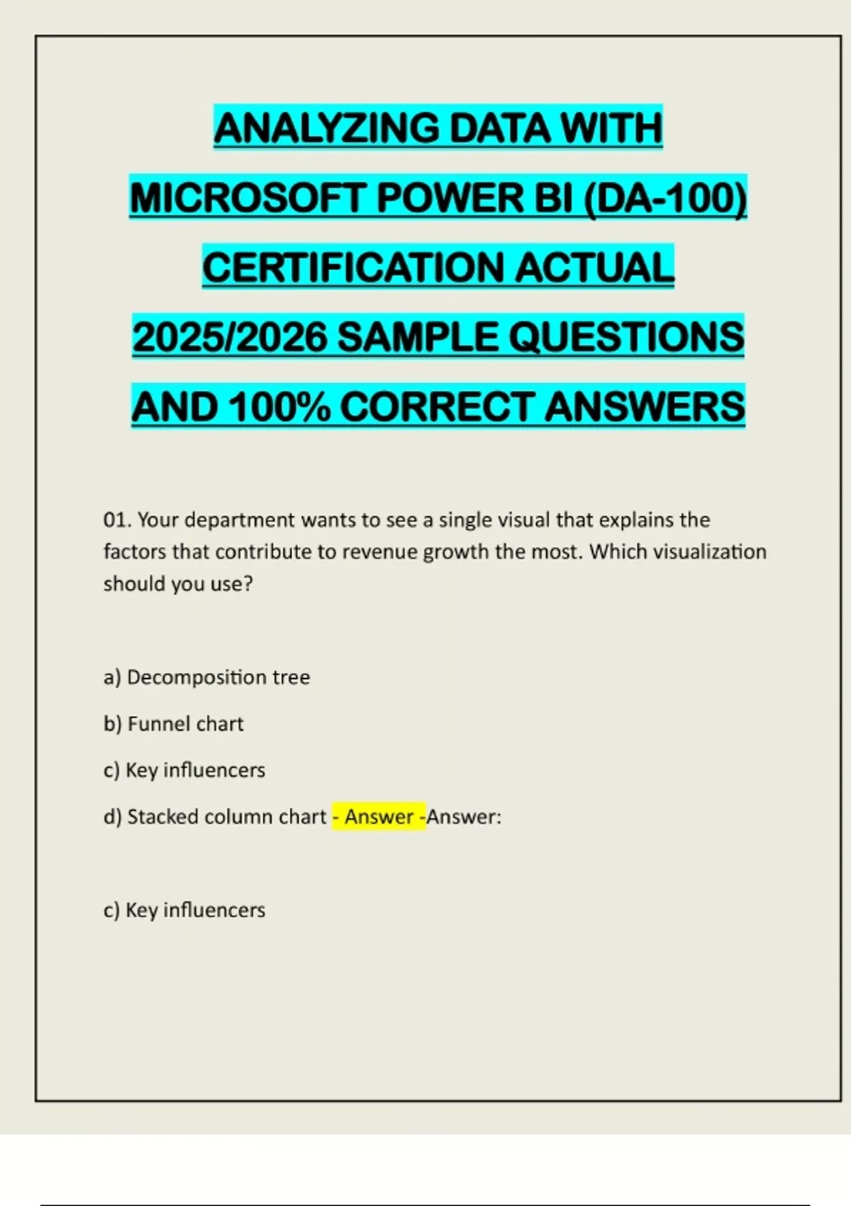 ANALYZING DATA WITH MICROSOFT POWER BI (DA-100) CERTIFICATION ACTUAL ...