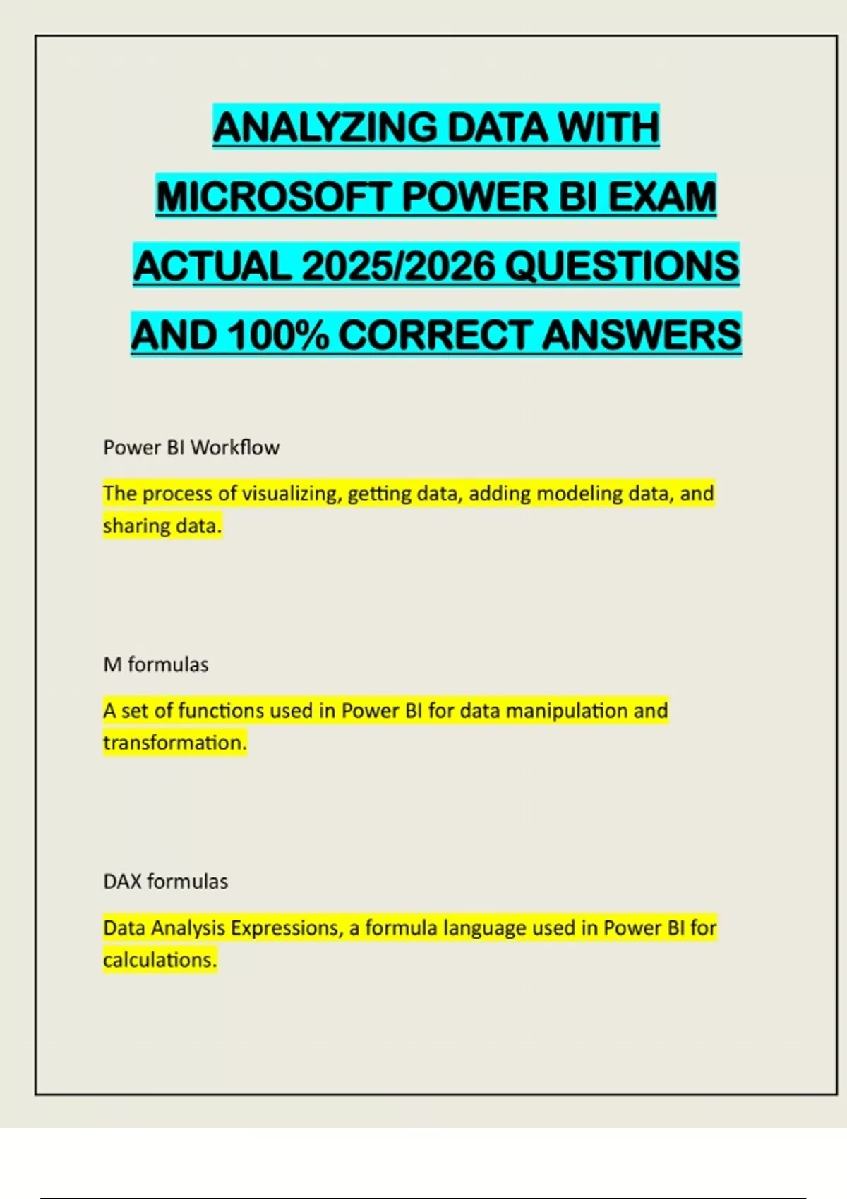 ANALYZING DATA WITH MICROSOFT POWER BI EXAM ACTUAL 2025/2026 QUESTIONS ...