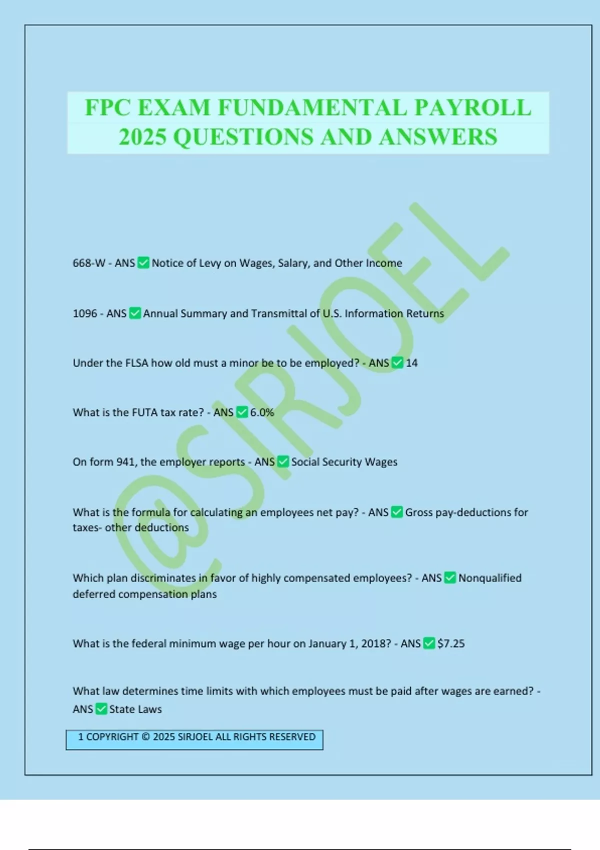 FPC EXAM FUNDAMENTAL PAYROLL 2025 QUESTIONS AND ANSWERS - FPC - Stuvia US