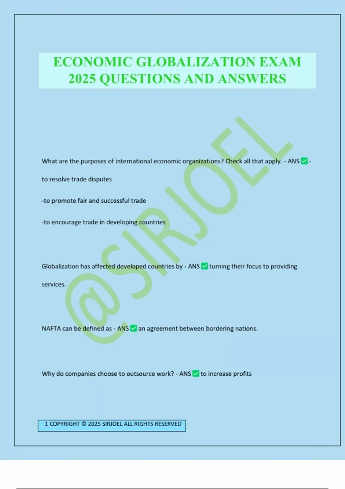 ECONOMIC GLOBALIZATION EXAM 2025 QUESTIONS AND ANSWERS - GLOBALIZATION ...