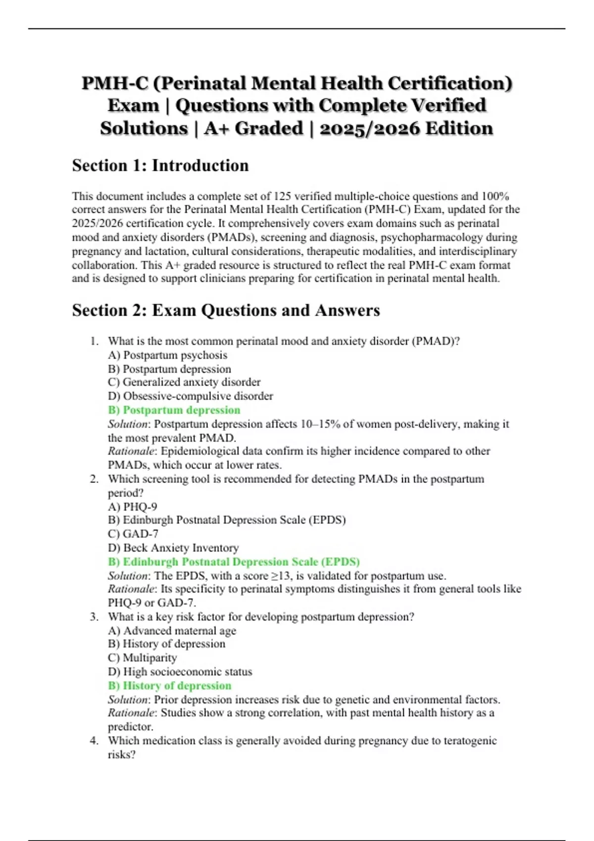 PMH-C (Perinatal Mental Health Certification) Exam | Verified Questions ...