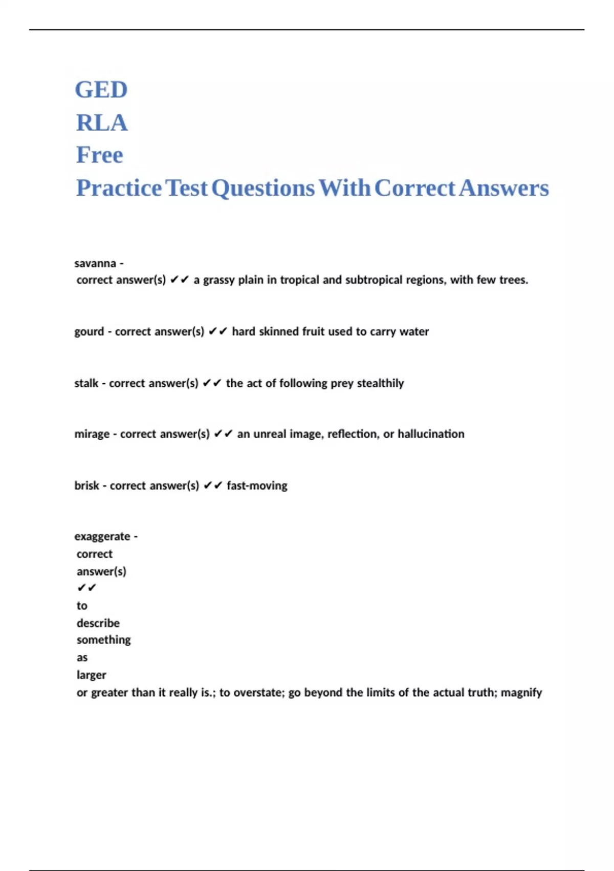 GED RLA Free Practice Test Questions With Correct Answers. - GED RLA ...