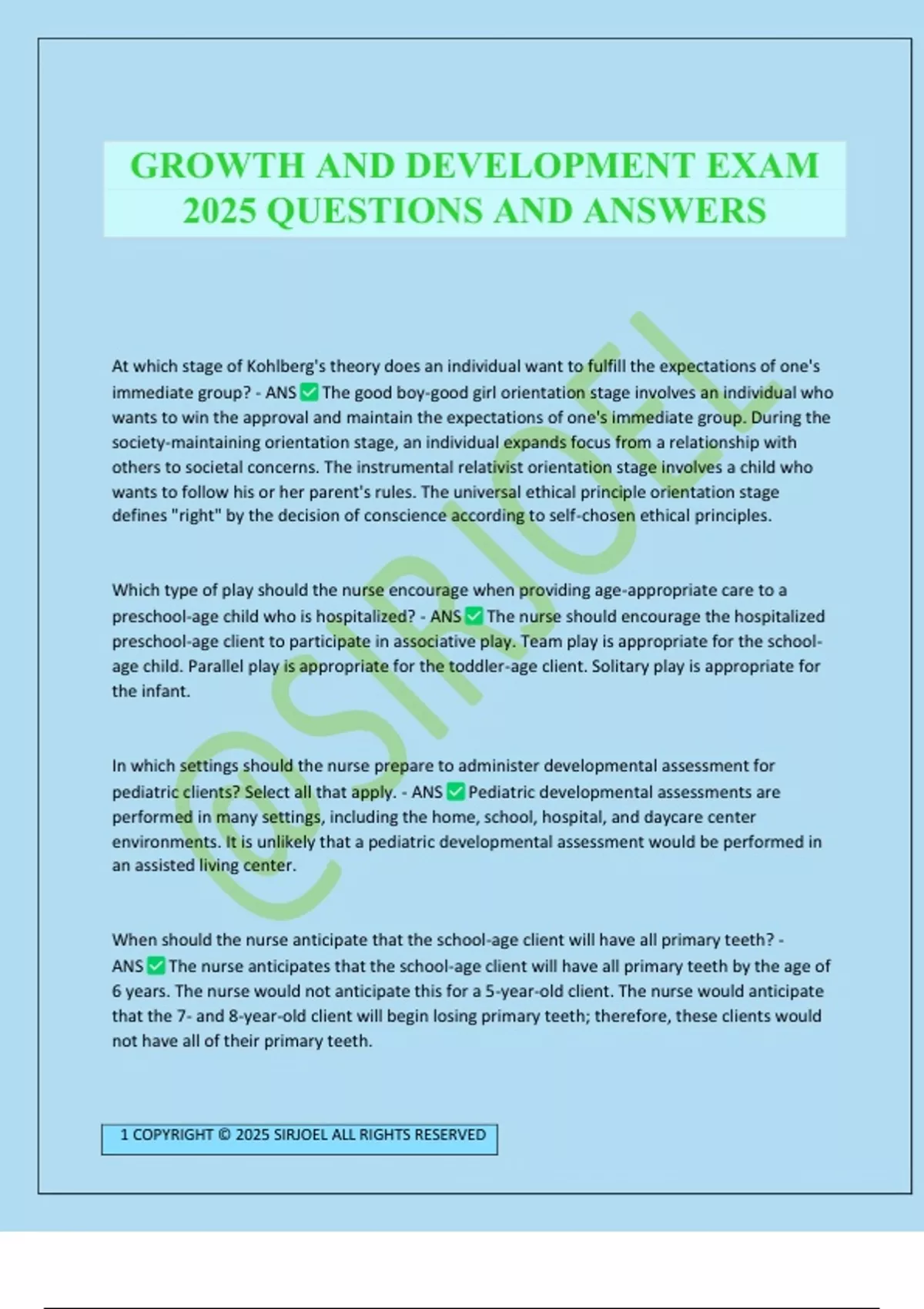 GROWTH AND DEVELOPMENT EXAM 2025 QUESTIONS AND ANSWERS - Child growth ...