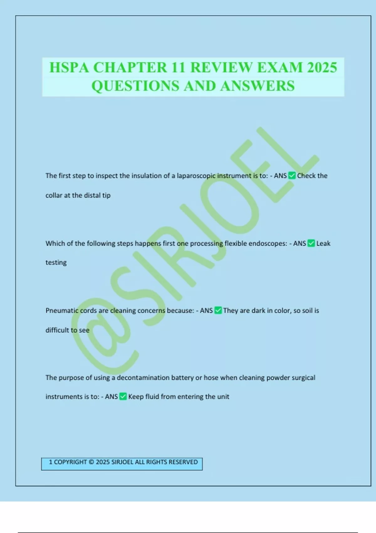 HSPA CHAPTER 11 REVIEW EXAM 2025 QUESTIONS AND ANSWERS - HSPA - Stuvia US