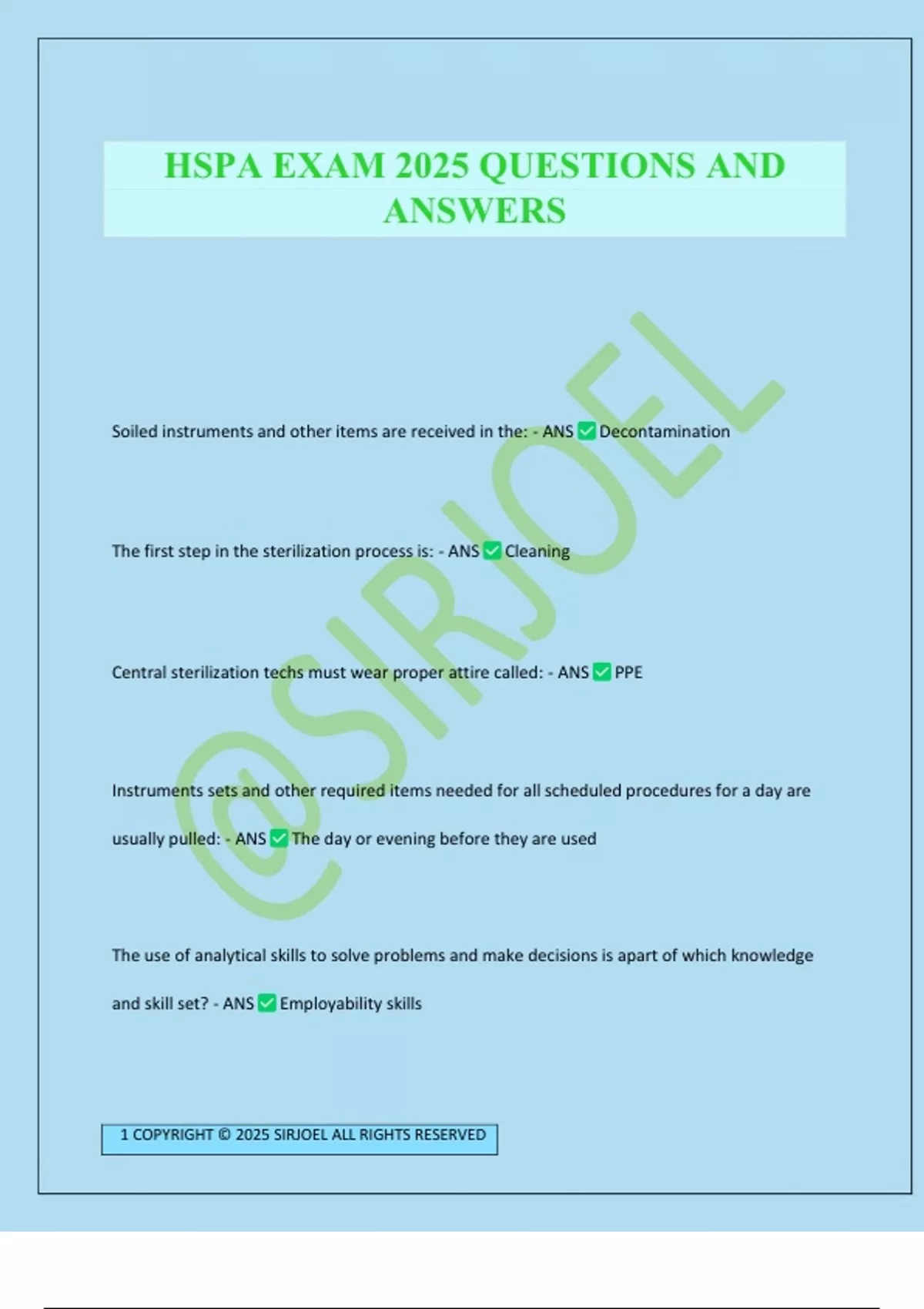 HSPA EXAM 2025 QUESTIONS AND ANSWERS - HSPA - Stuvia US