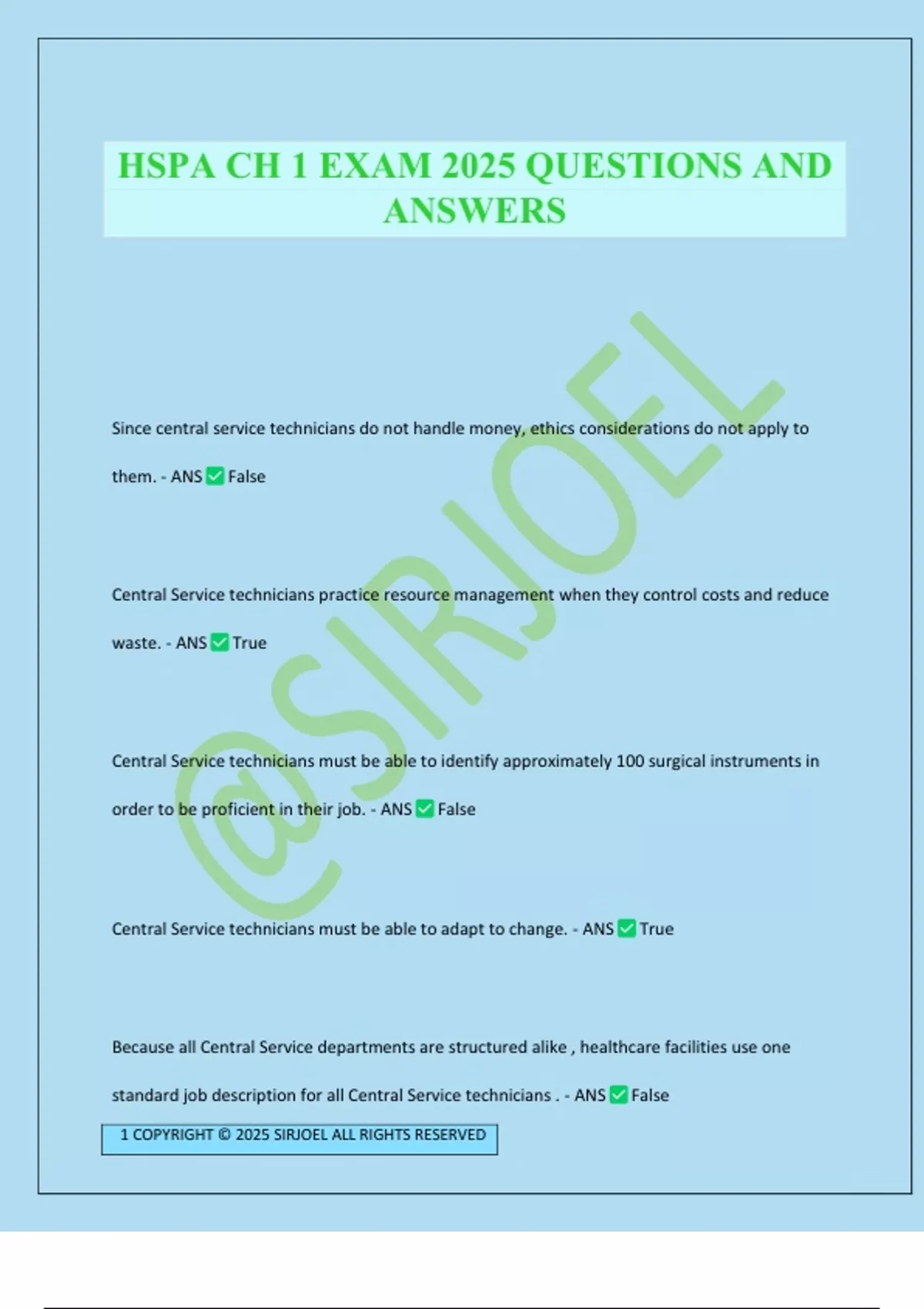 HSPA CH 1 EXAM 2025 QUESTIONS AND ANSWERS - HSPA - Stuvia US
