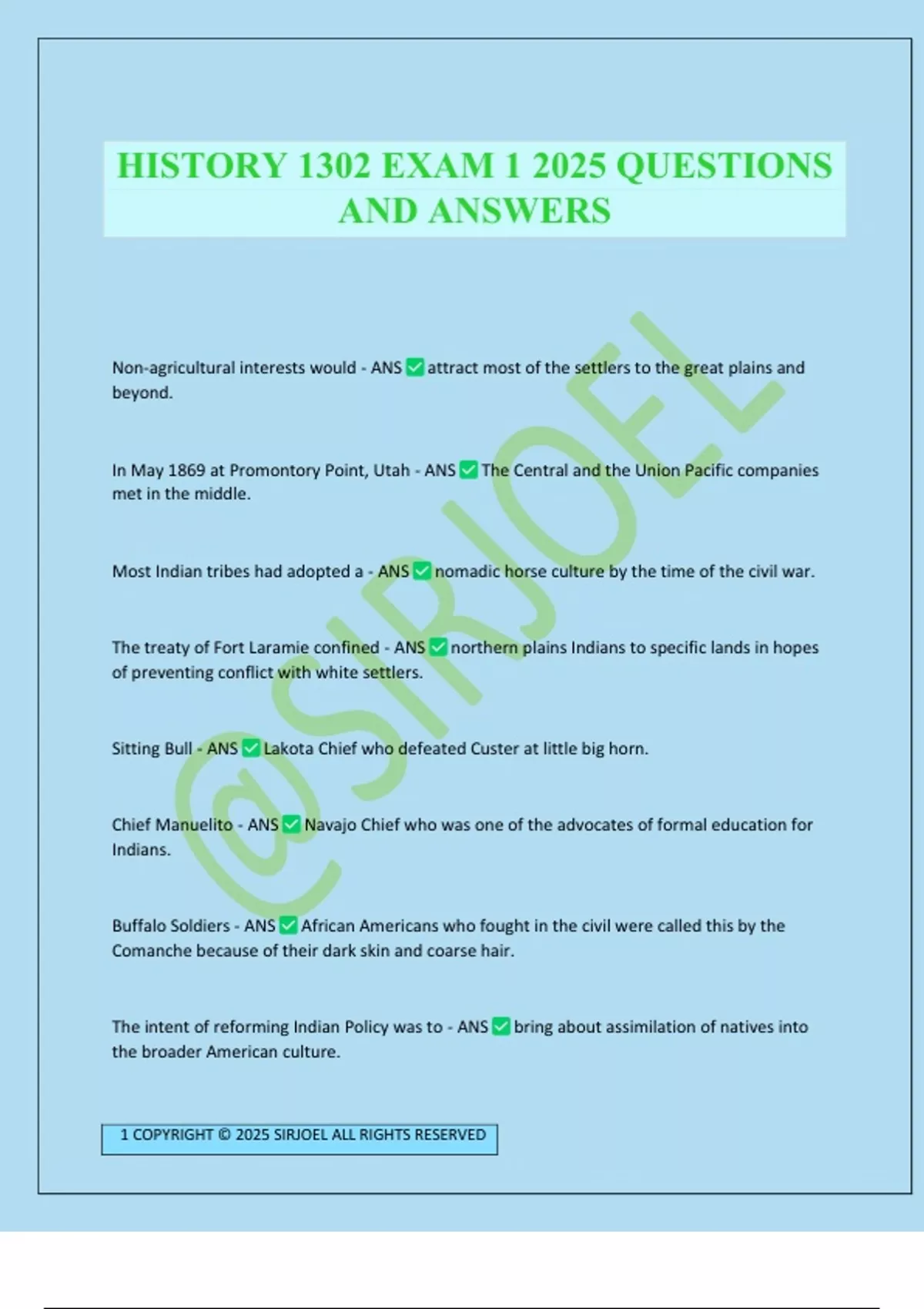 HISTORY 1302 EXAM 1 2025 QUESTIONS AND ANSWERS - HISTORY 1302 - Stuvia US