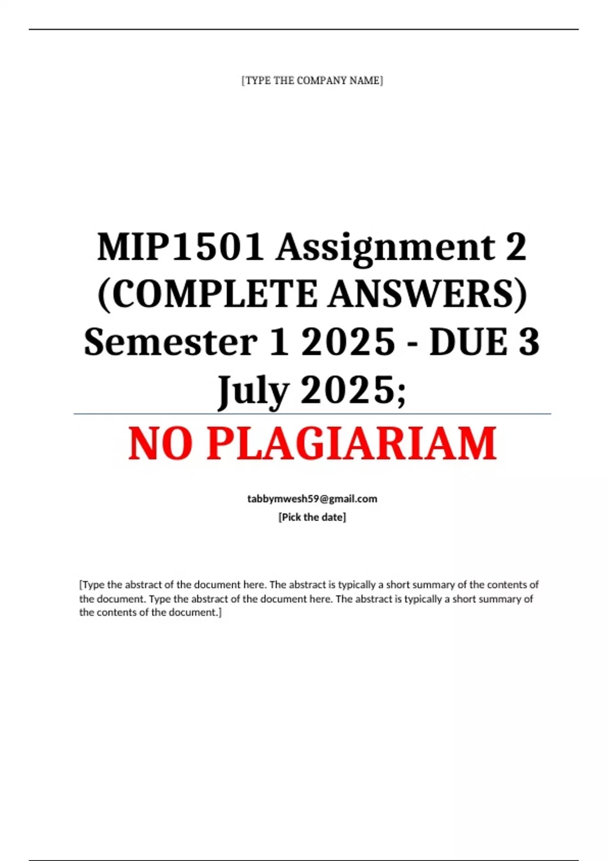 MIP1501 Assignment 2 (COMPLETE ANSWERS) Semester 1 2025 - DUE 3 July ...