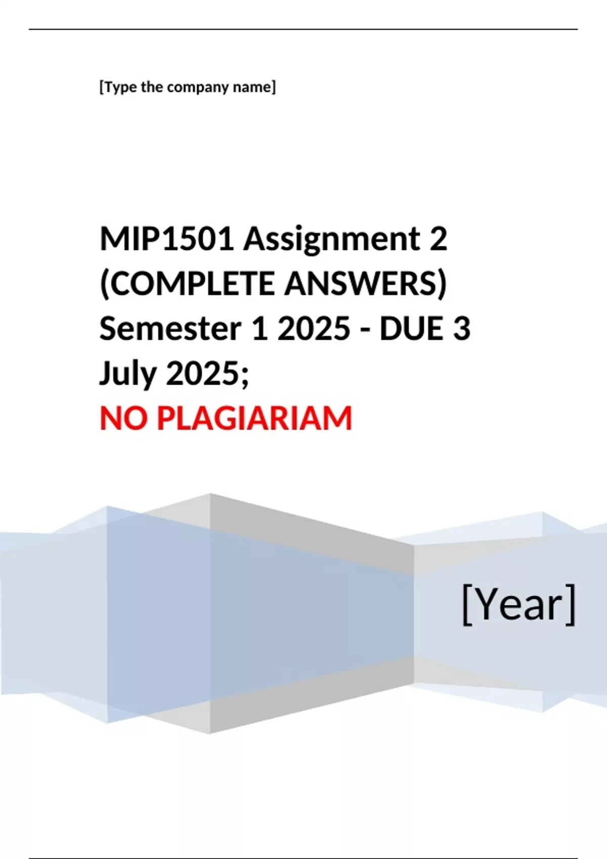 MIP1501 Assignment 2 (COMPLETE ANSWERS) Semester 1 2025 - DUE 3 July ...
