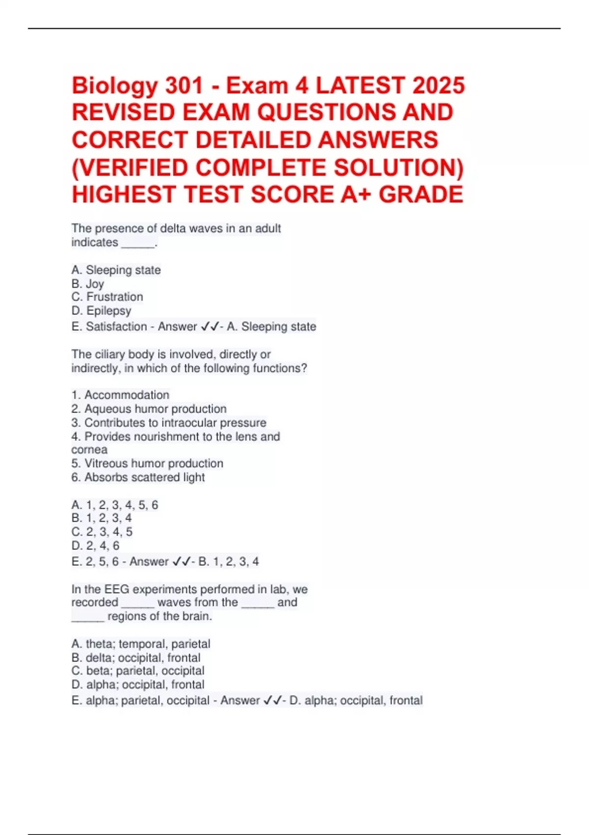 Biology 301 - Exam 4 LATEST 2025 REVISED EXAM QUESTIONS AND CORRECT ...