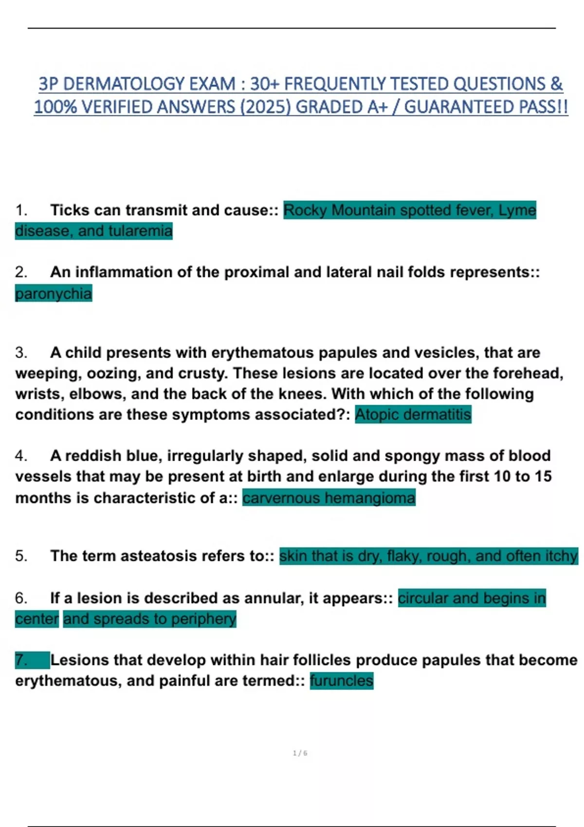 APEA 3P's Dermatology Exam 2025 (NURS 654): 45+ High-Yield MCQs with ...