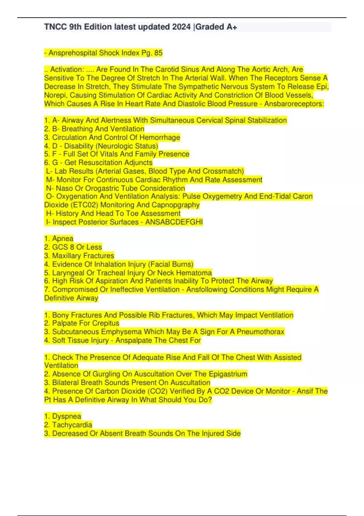 TNCC 9th Edition latest updated 2024 Graded A+.pdf - Nursing Pediatrics ...