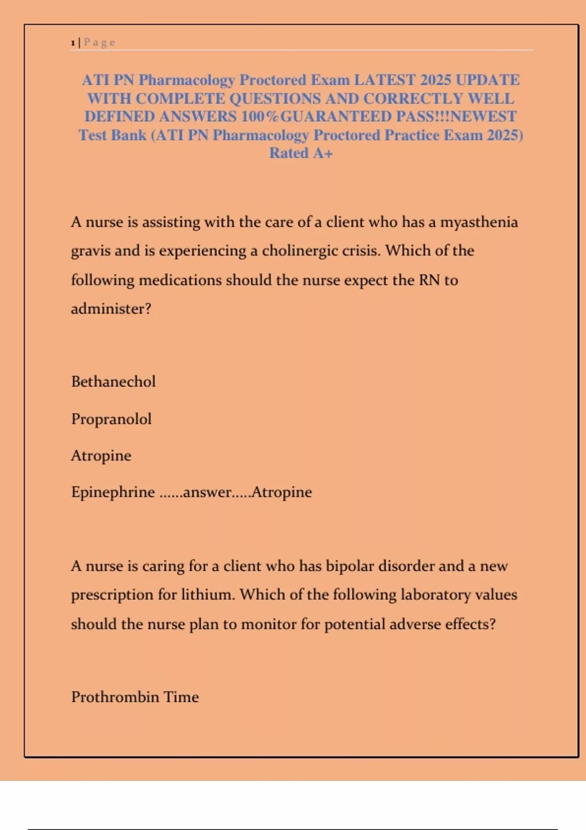 ATI PN Pharmacology Proctored Exam LATEST 2025 UPDATE WITH COMPLETE ...