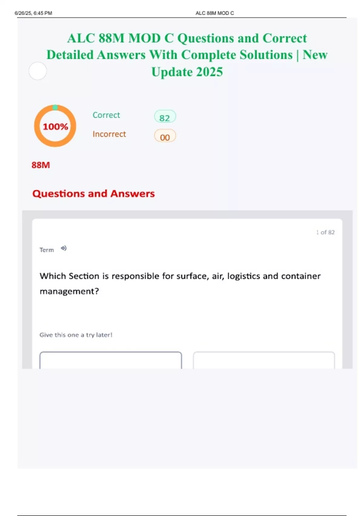 ALC 88M MOD C Questions and Correct Detailed Answers With Complete ...