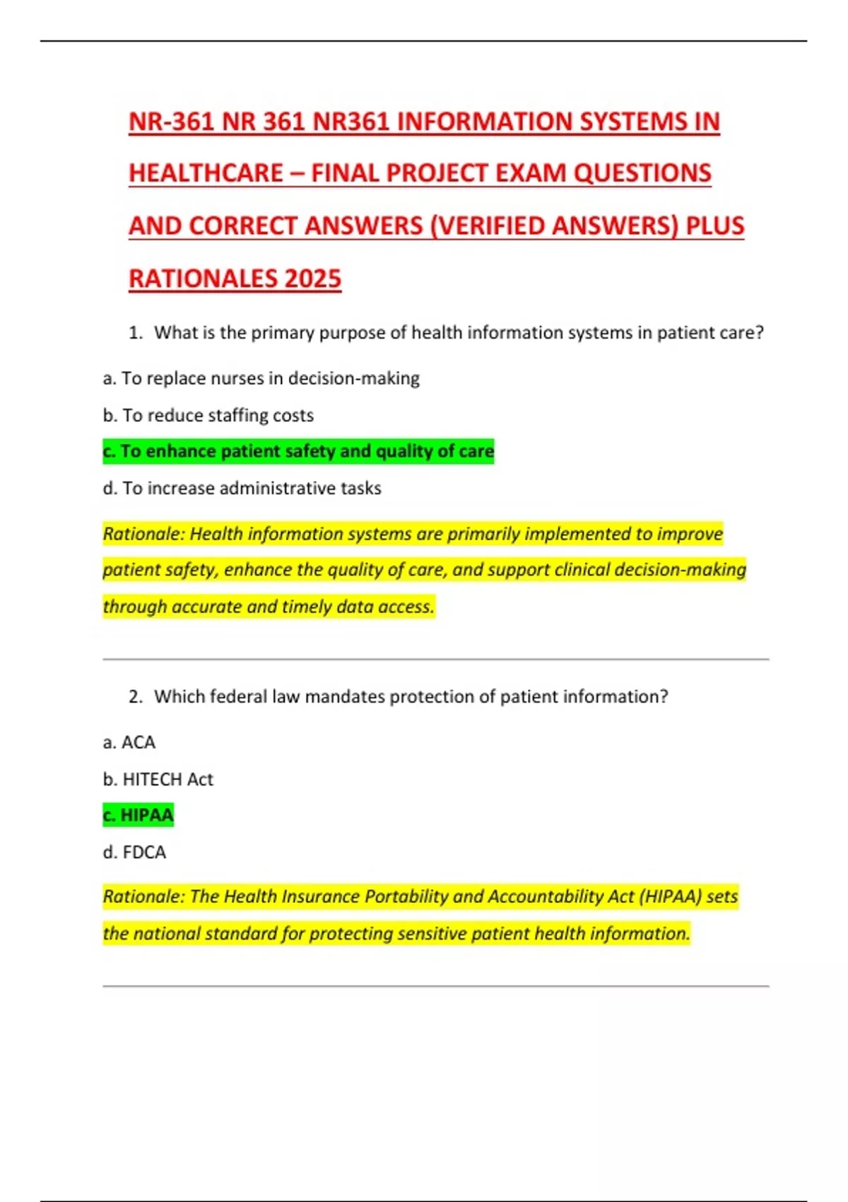 NR-361 NR 361 NR361 INFORMATION SYSTEMS IN HEALTHCARE – FINAL PROJECT ...