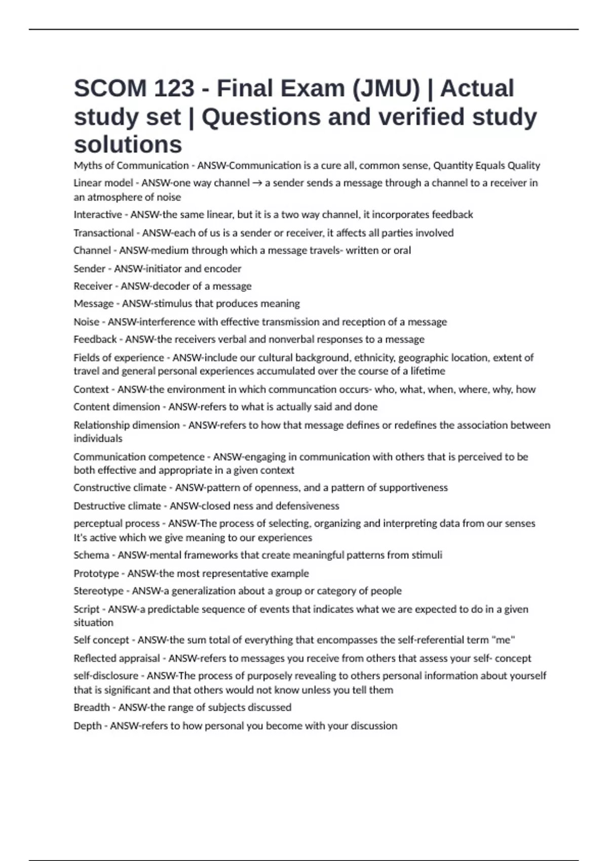 SCOM 123 - Final Exam (JMU) | Actual study set | Questions and verified study solutions - SCOM ...
