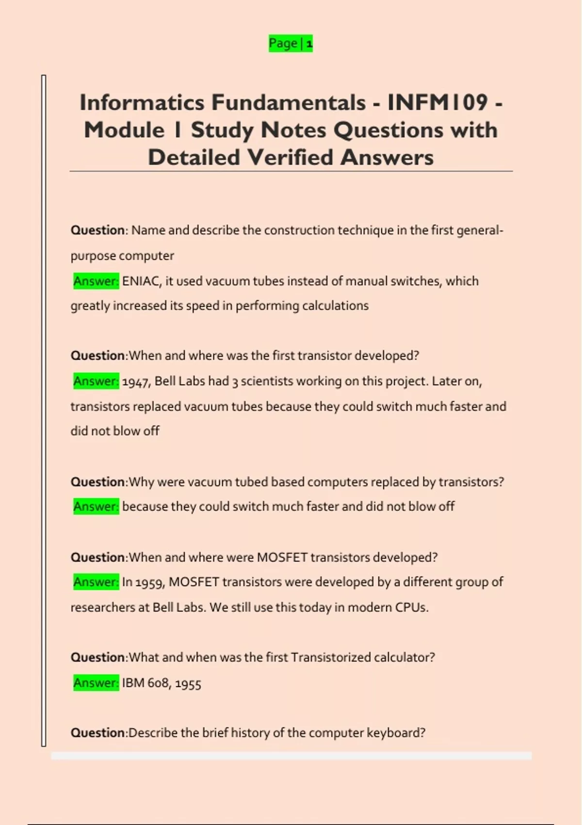 Informatics Fundamentals - INFM109 - Module 1 Study Notes Questions ...