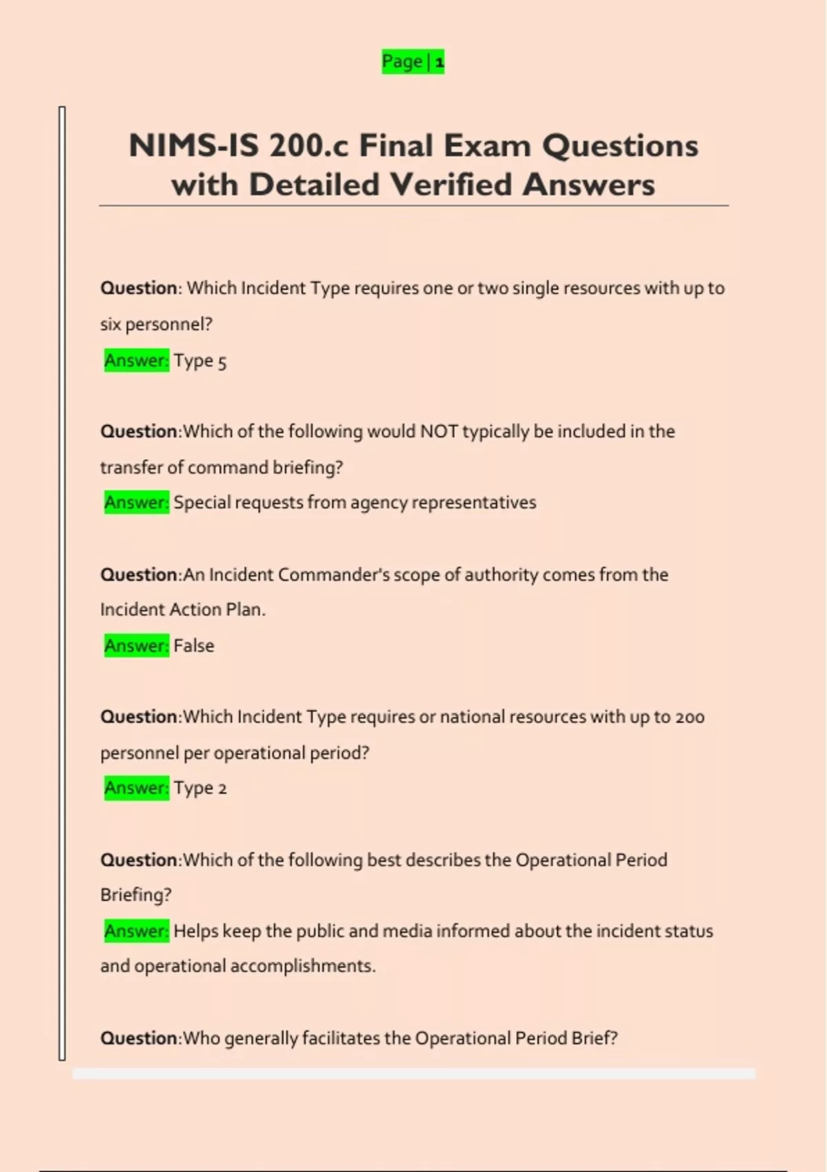 NIMS-IS 200.c Final Exam Questions with Detailed Verified Answers ...