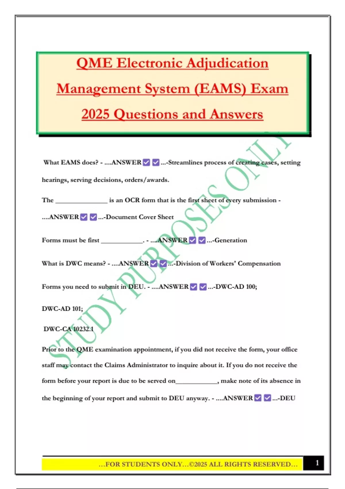 QME Electronic Adjudication Management System (EAMS) Exam 2025 ...