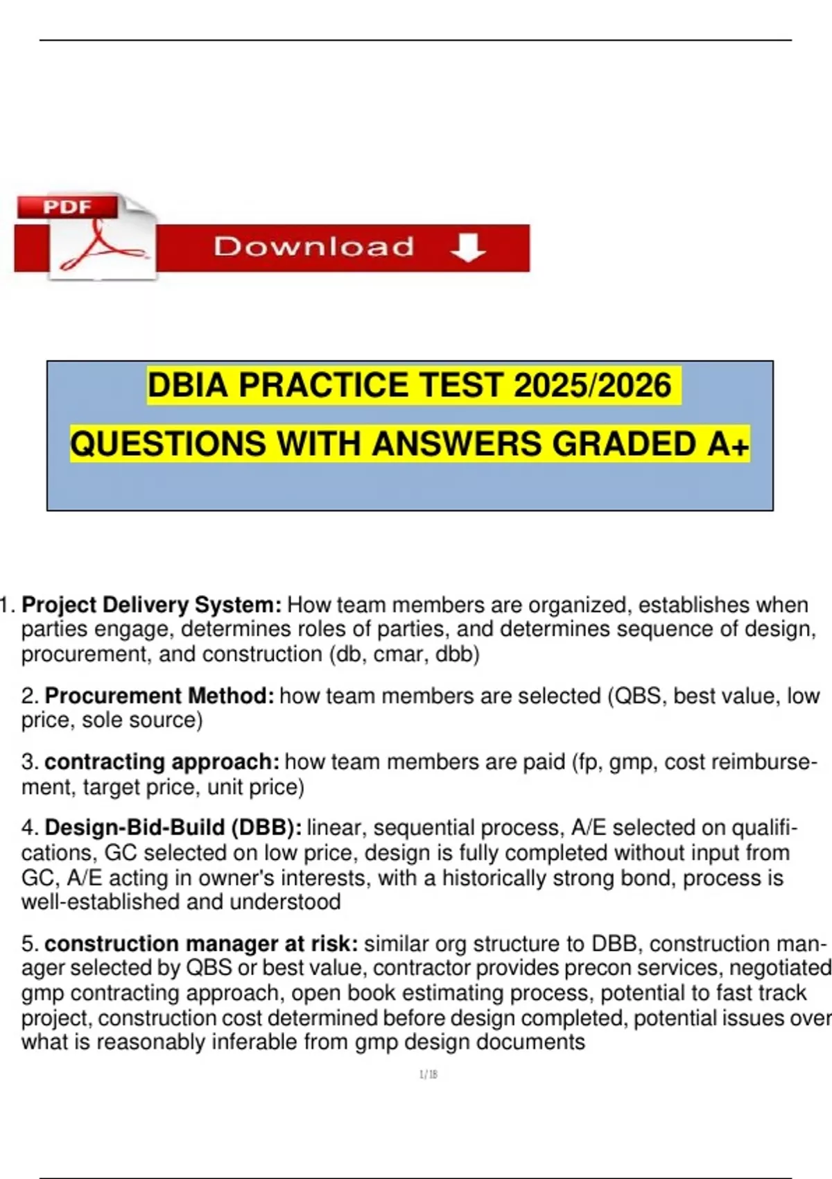 DBIA PRACTICE TEST 2025/2026 QUESTIONS WITH ANSWERS GRADED A+ - DBIA ...