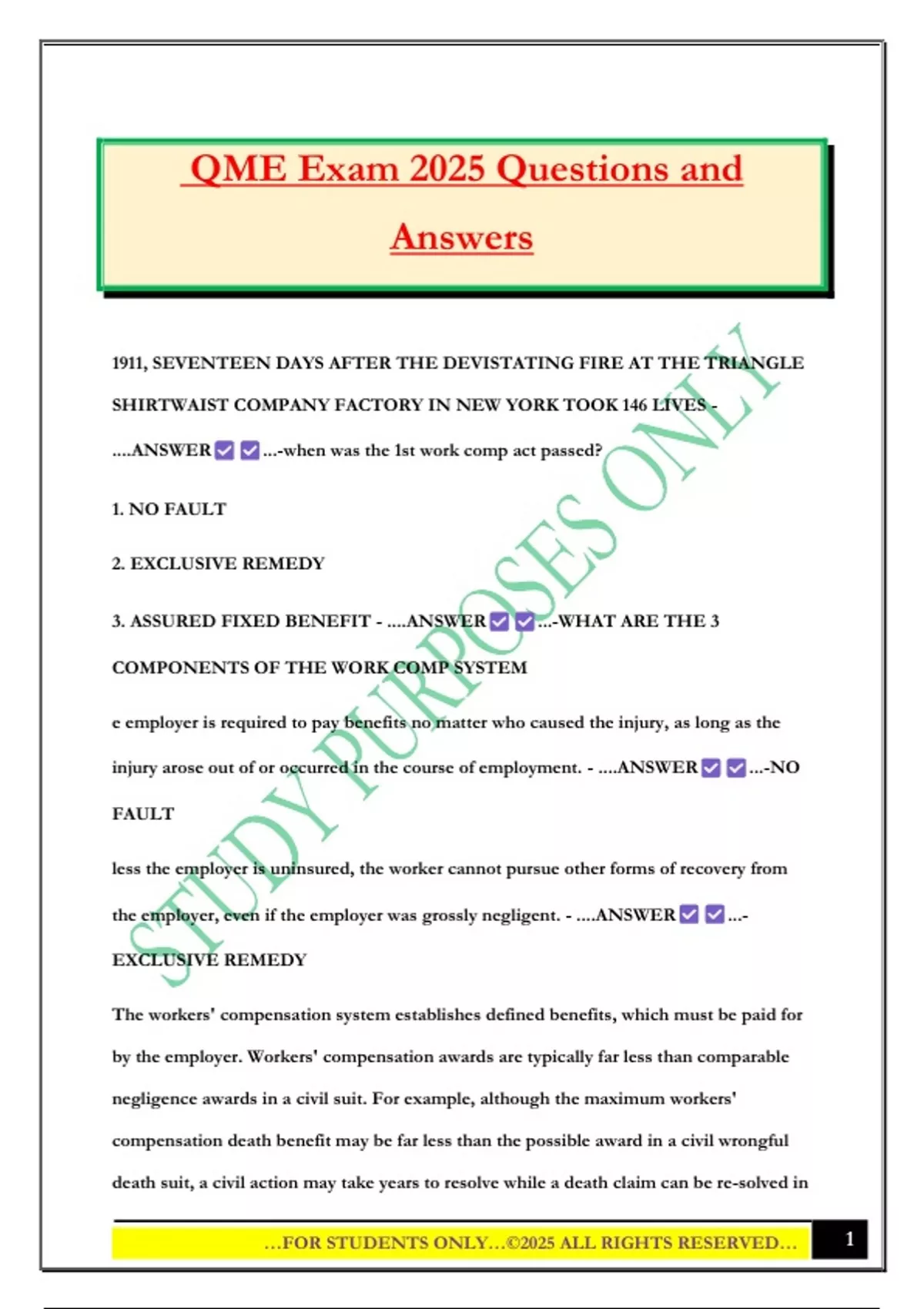 QME Exam 2025 Questions and Answers - Qme - Stuvia US