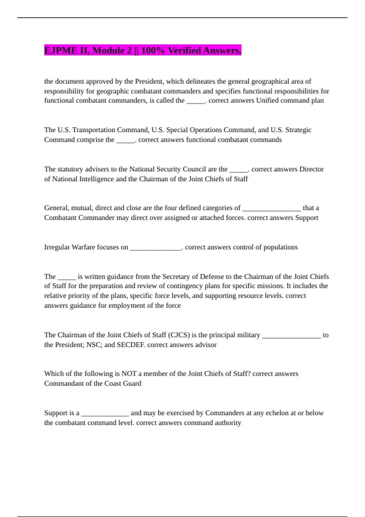 EJPME II, Module 2 || 100% Verified Answers. - EJPME II, Module 2 ...