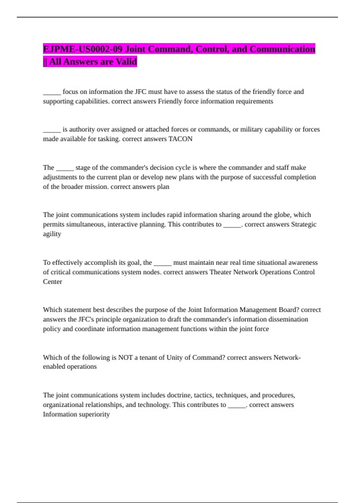 EJPME-US0002-09 Joint Command, Control, and Communication || All ...