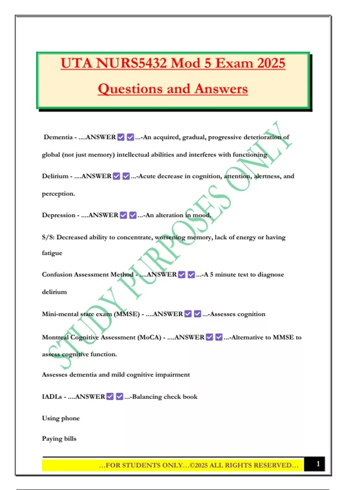 UTA NURS5432 Mod 5 Exam 2025 Questions and Answers - NURS 5432 - Stuvia US
