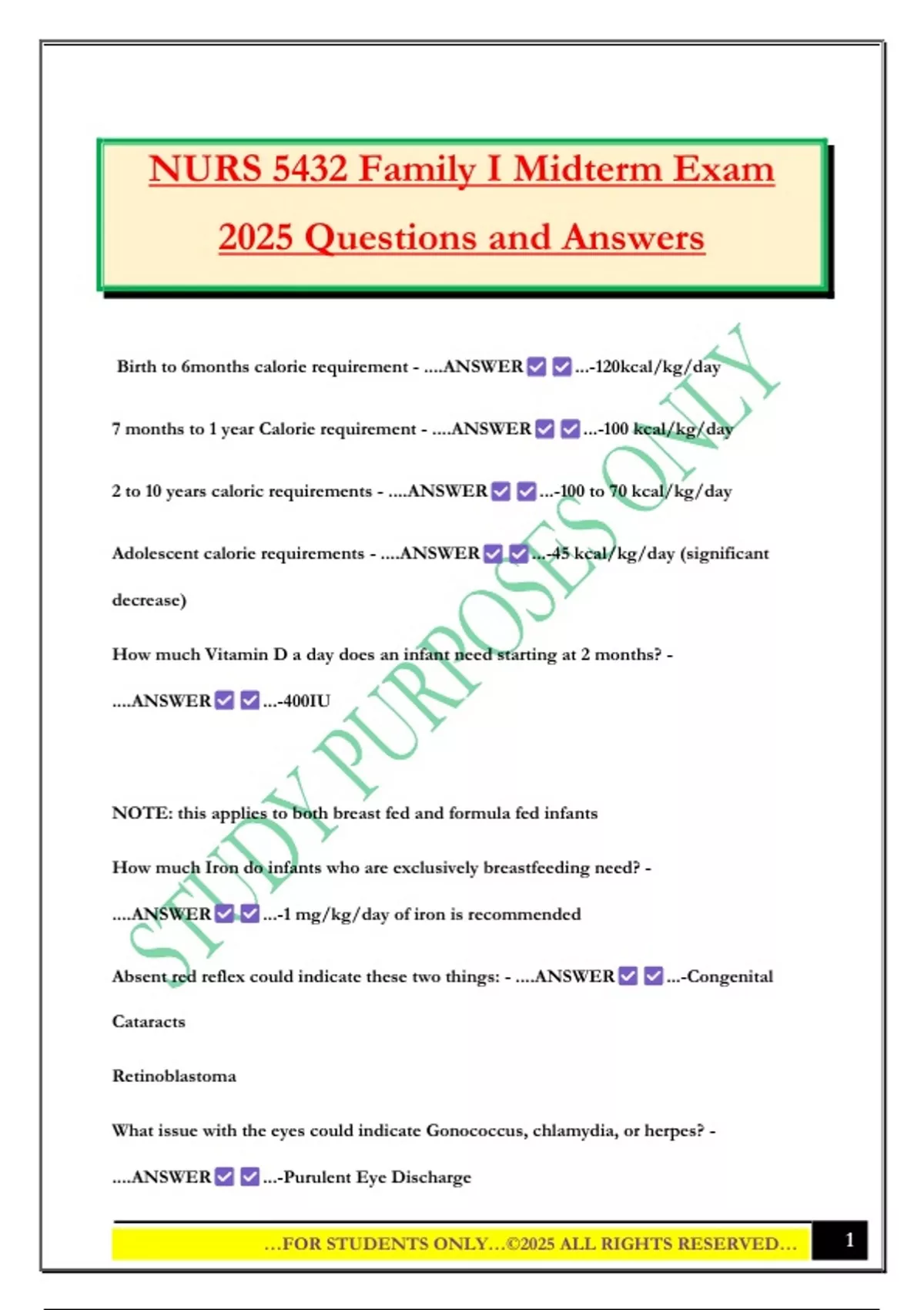 NURS 5432 Family I Midterm Exam 2025 Questions and Answers - NURS 5432 - Stuvia US