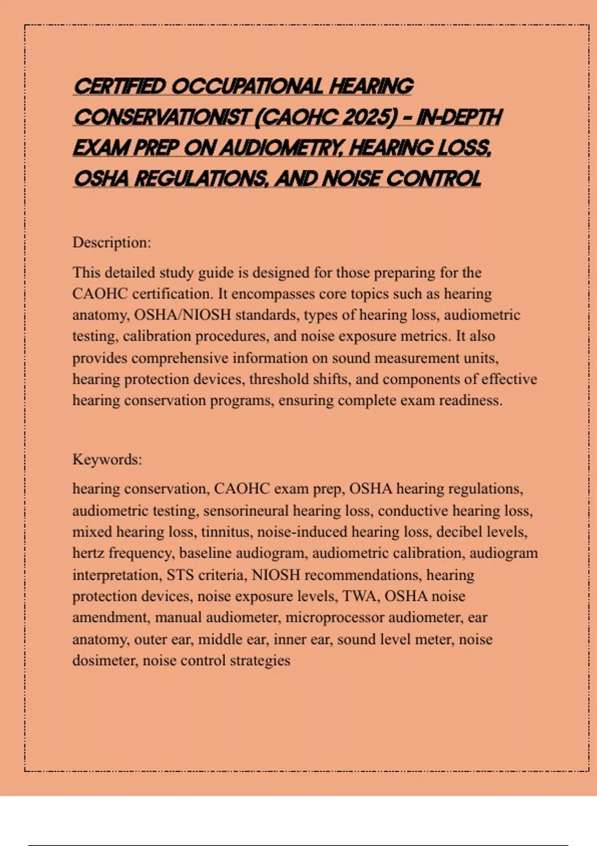 CERTIFIED OCCUPATIONAL HEARING CONSERVATIONIST (CAOHC 2025) – IN-DEPTH ...
