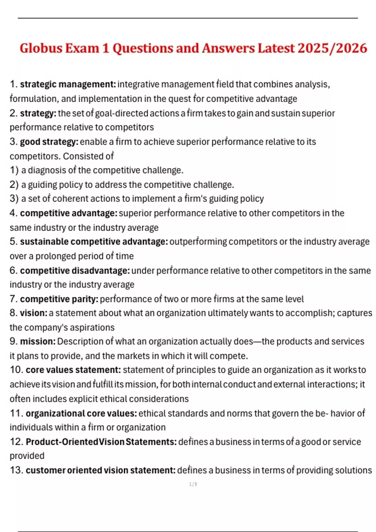 Glo-Bus Exam 1 – Questions and Answers – Latest Version for 2025/2026 ...