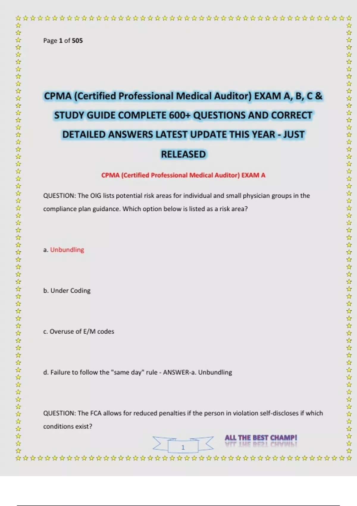 CPMA (Certified Professional Medical Auditor) EXAM A, B, C & STUDY ...