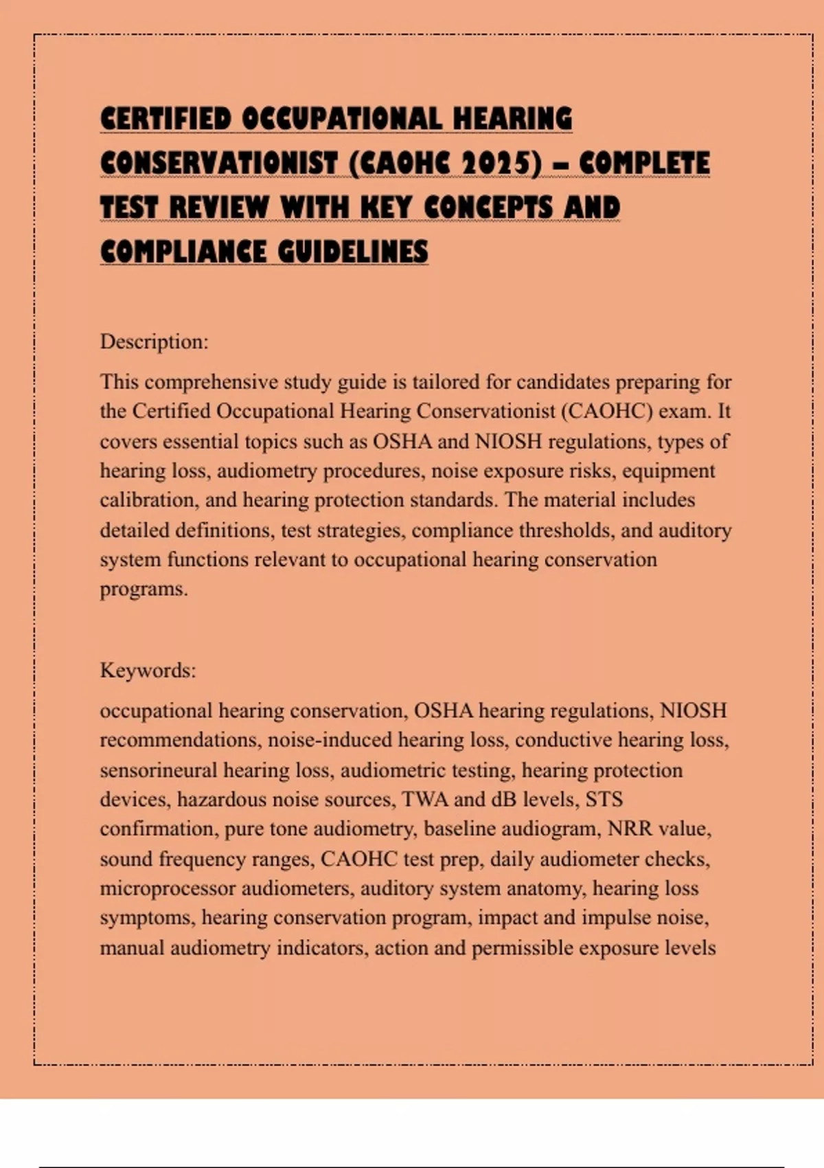 CERTIFIED OCCUPATIONAL HEARING CONSERVATIONIST (CAOHC 2025) – IN-DEPTH ...