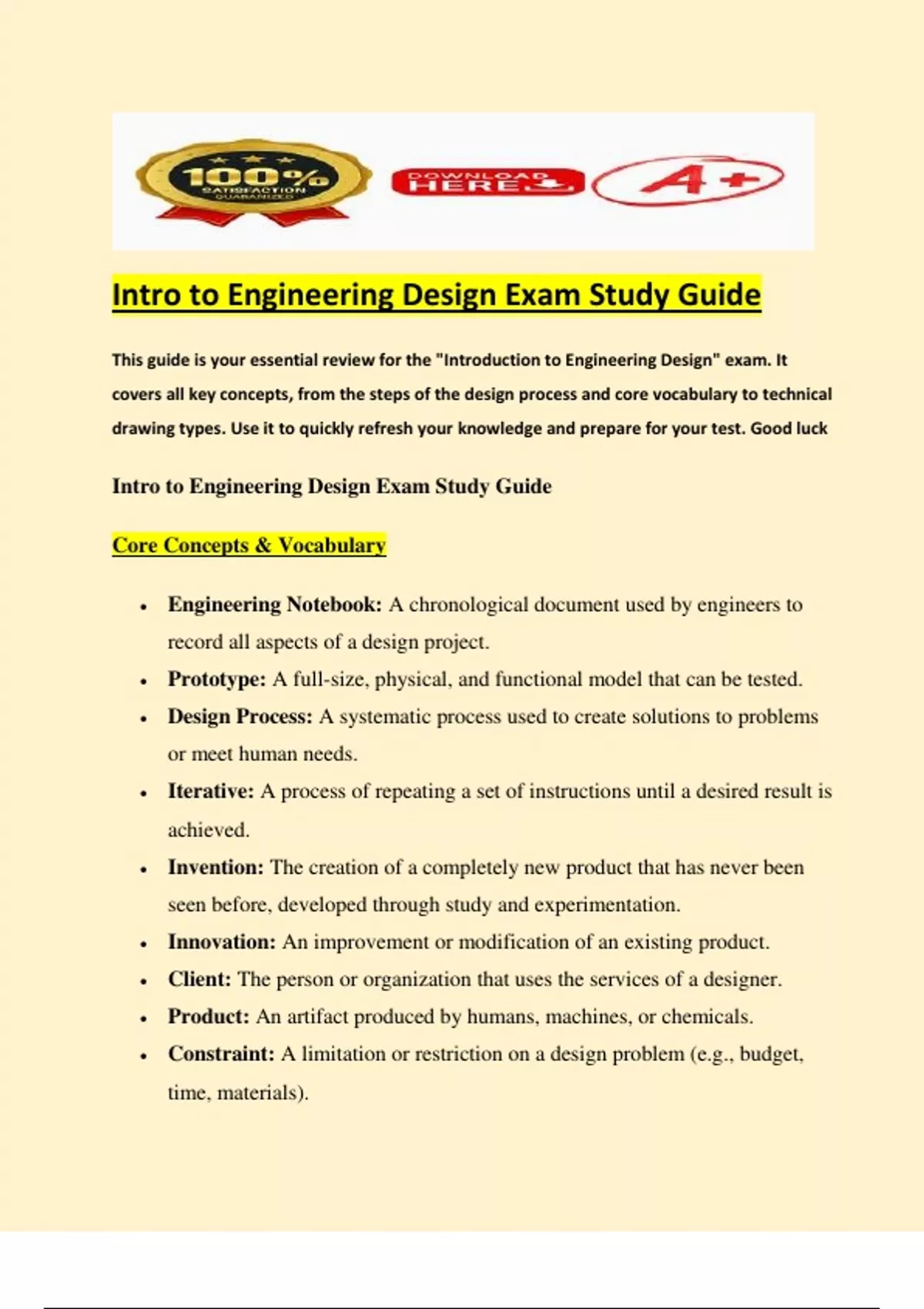 Intro to Engineering Design – Exam Study Guide – Core Concepts ...