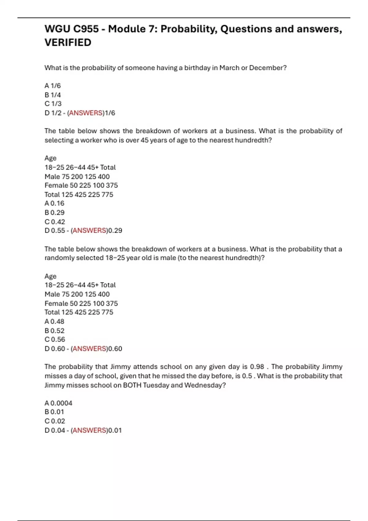 WGU C955 - Module 7: Probability, Questions and answers, VERIFIED - WGU ...