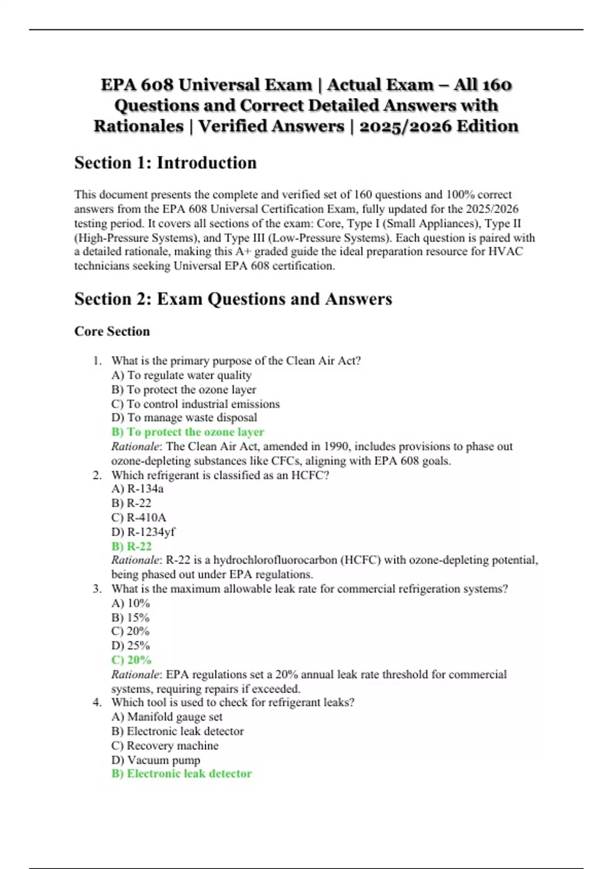 EPA 608 Universal Exam | Actual Exam with All 160 Verified Questions ...