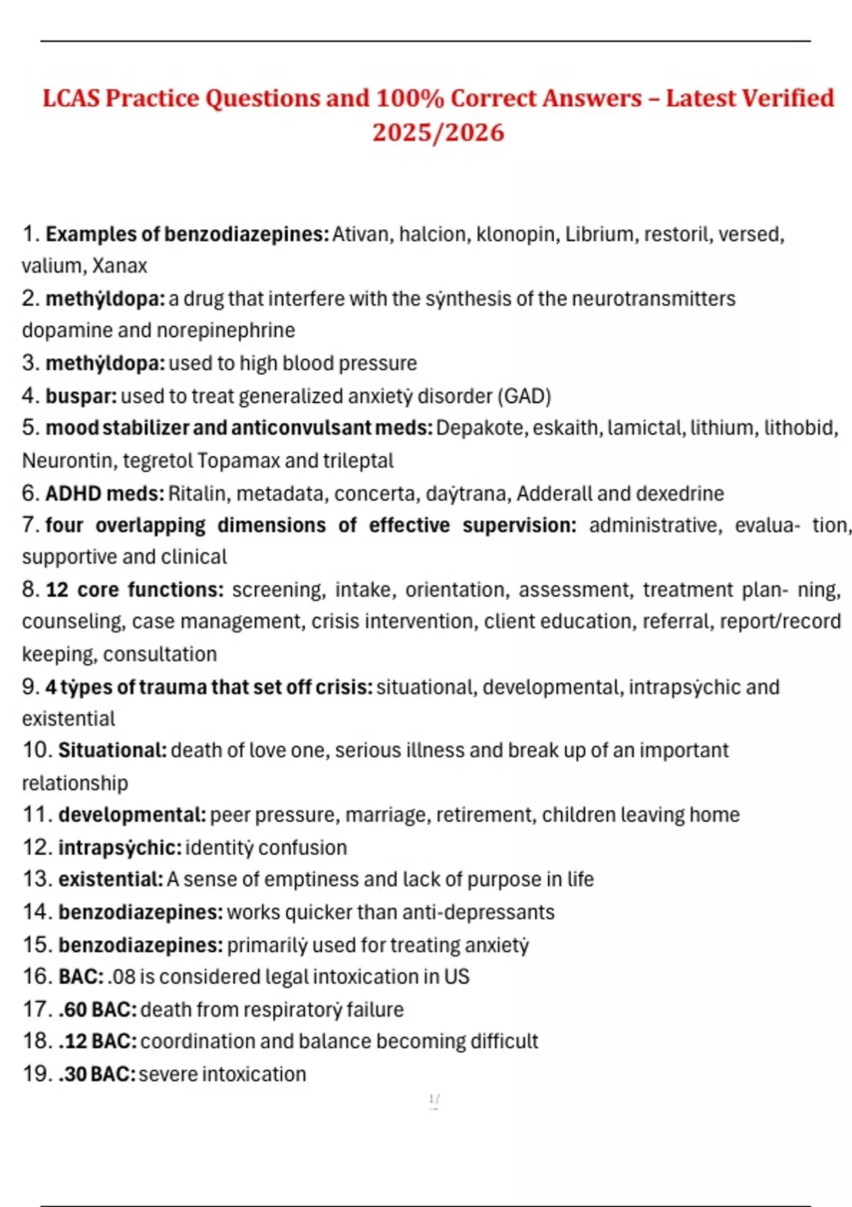 LCAS Practice Questions and 100% Correct Answers – Latest Verified 2025 ...