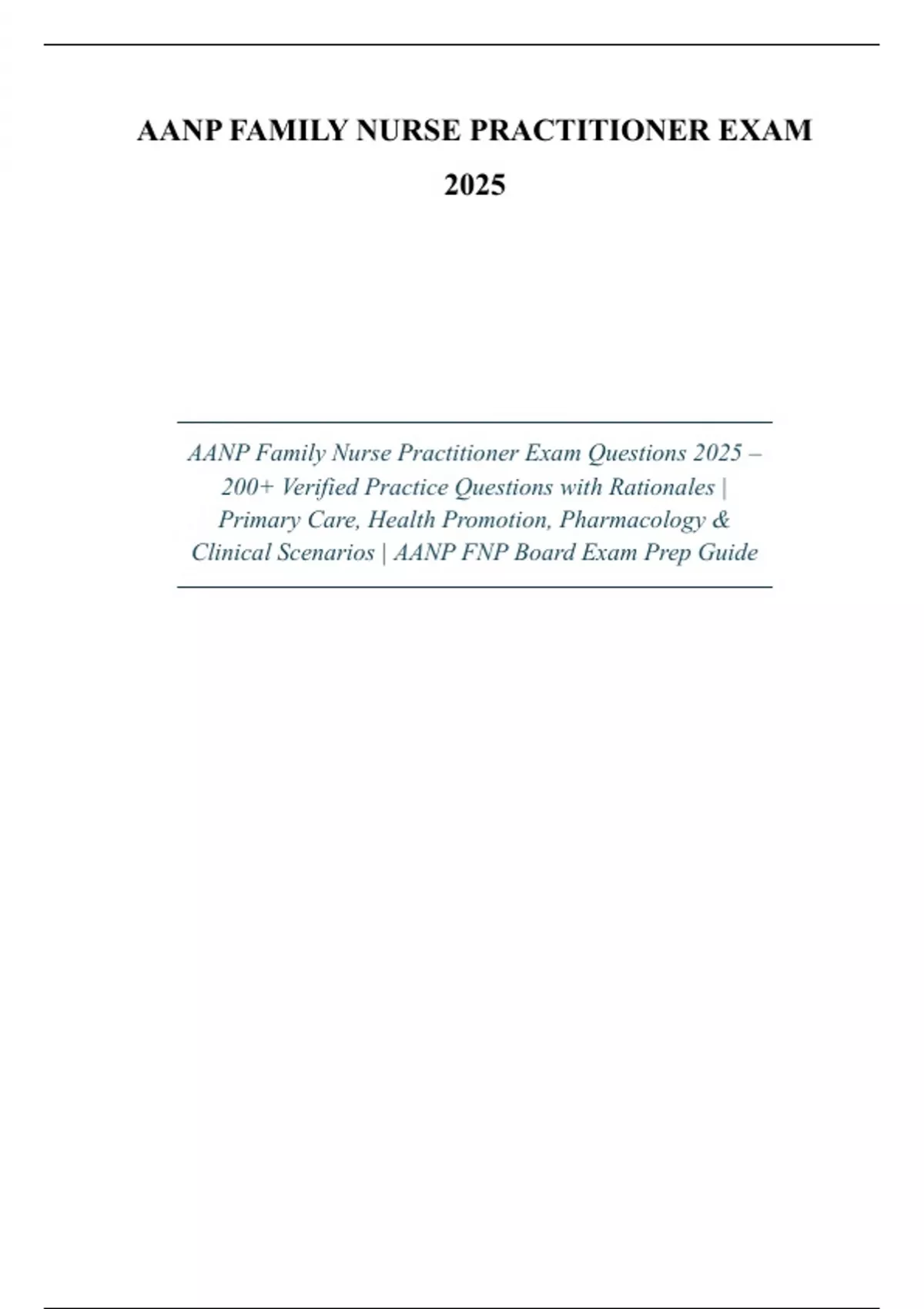 AANP Family Nurse Practitioner Exam Questions 2025 – 200+ Verified ...